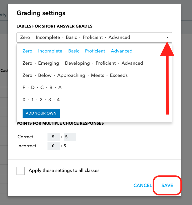 Class gradebook settings – Actively Learn