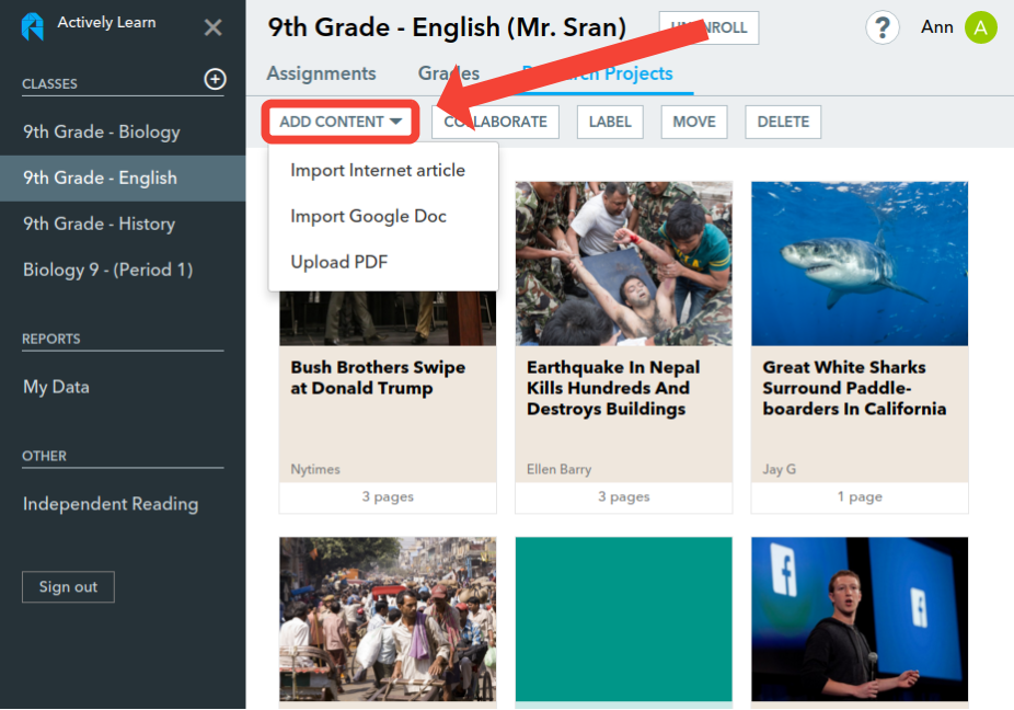 Student research project overview – Actively Learn