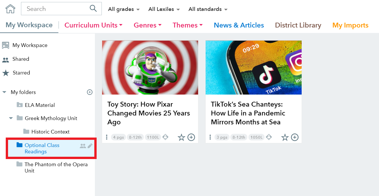 Create new folders and add text – Actively Learn