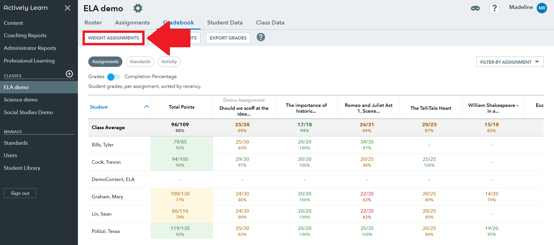 Change assignment weight – Actively Learn