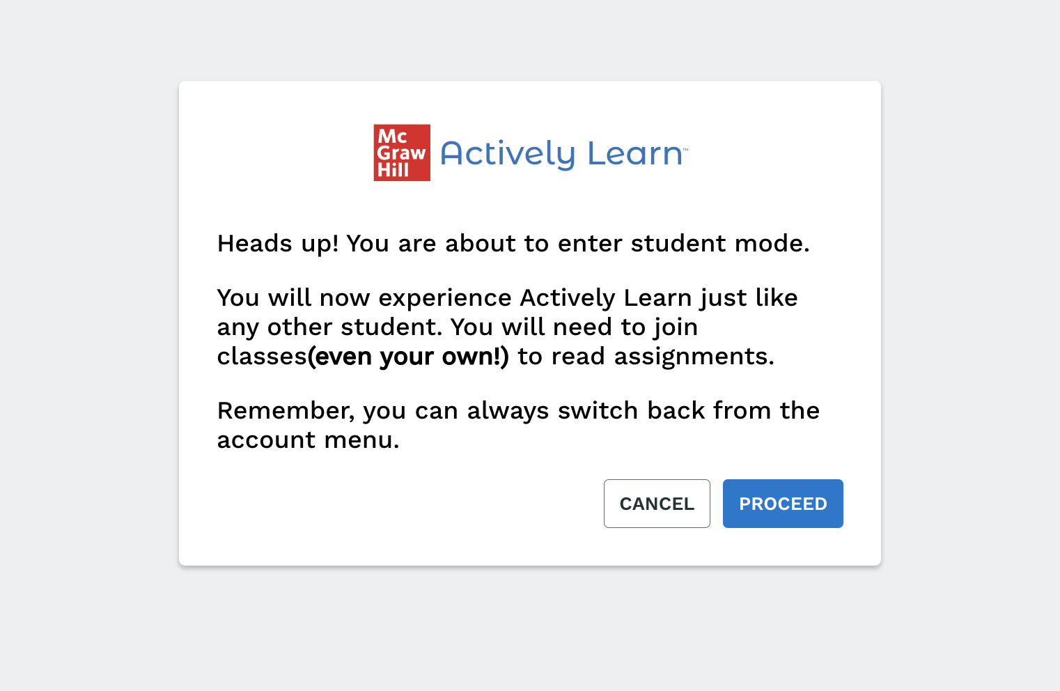 Switch to student mode – Actively Learn