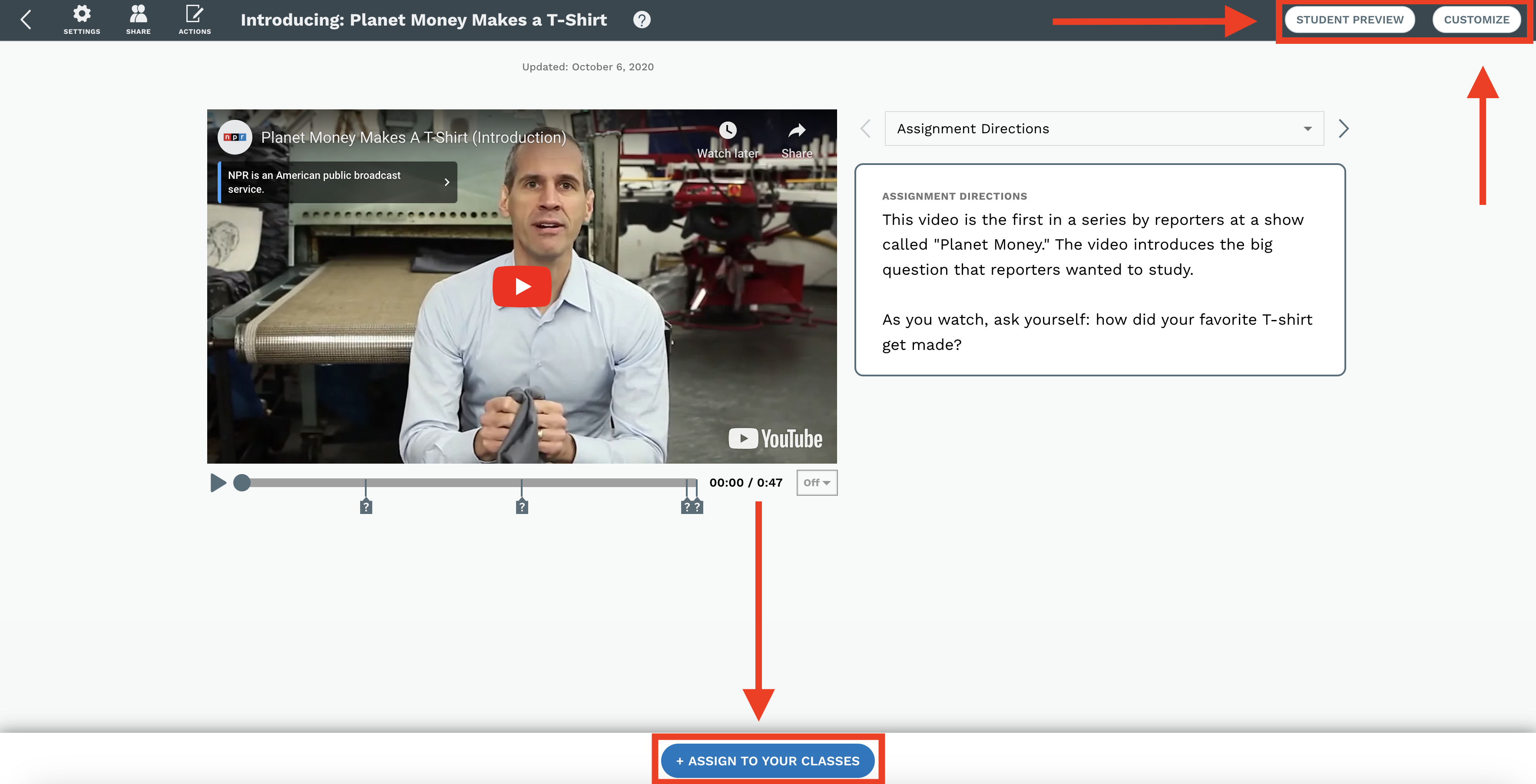 Video assignment overview – Actively Learn