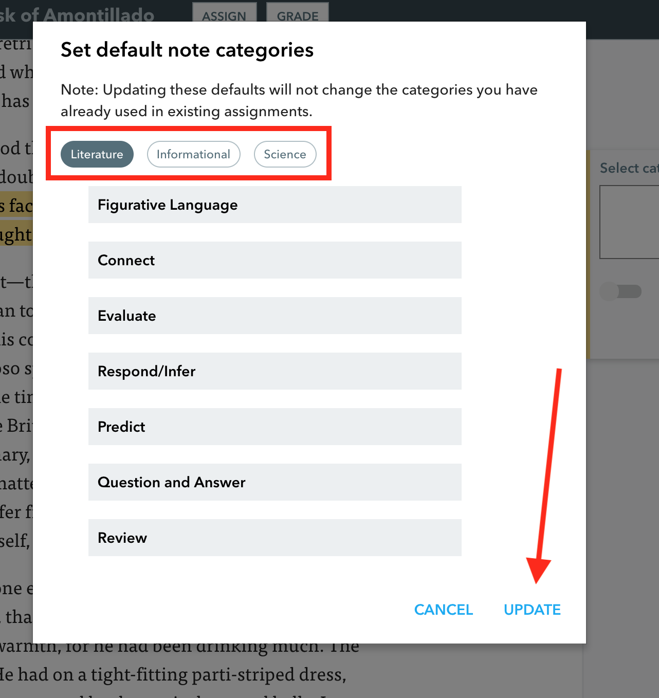 Set default note categories – Actively Learn