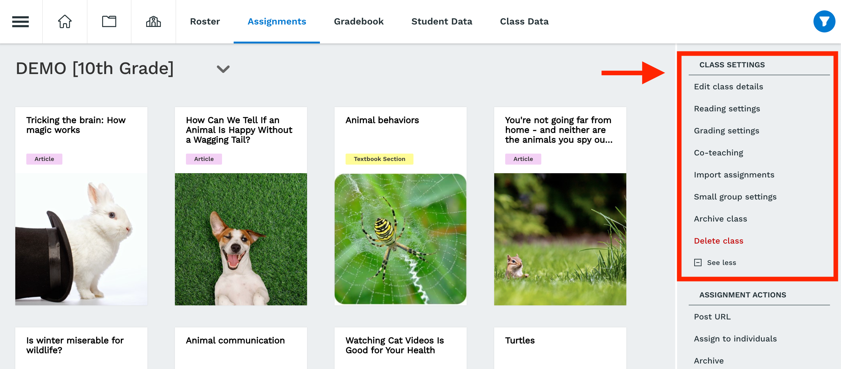 Class Settings Actively Learn